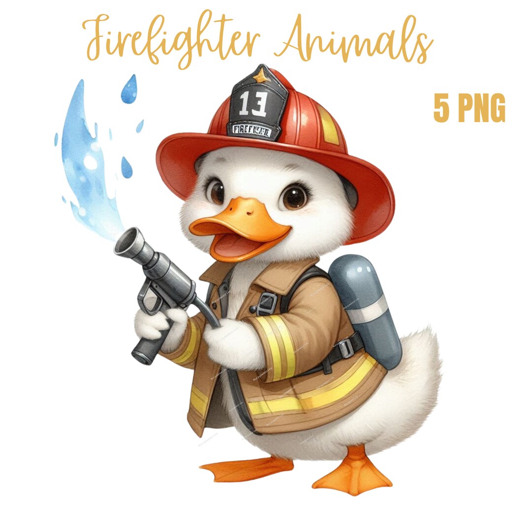 Watercolor Cute Firefighter Animals, PNG Animal Clipart, Elephant PNG ...