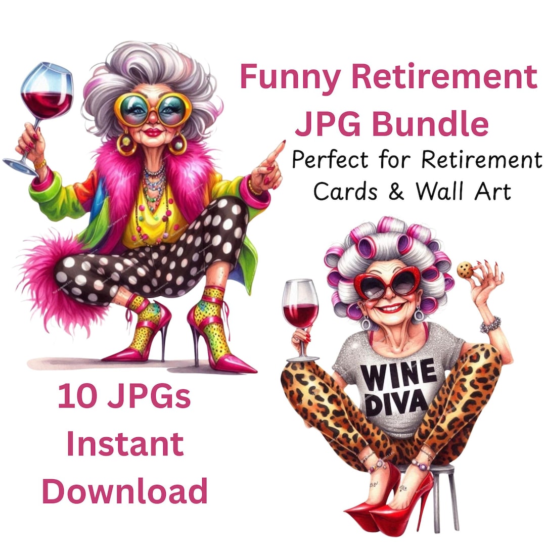 Funny Retirement Lady Clipart Bundle JPG, Funny Lady Cartoon Clipart ...
