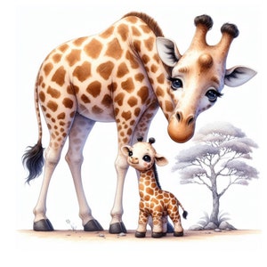 Watercolor Cute Giraffe Clipart Bundle, Baby Giraffe PNG, Floral ...