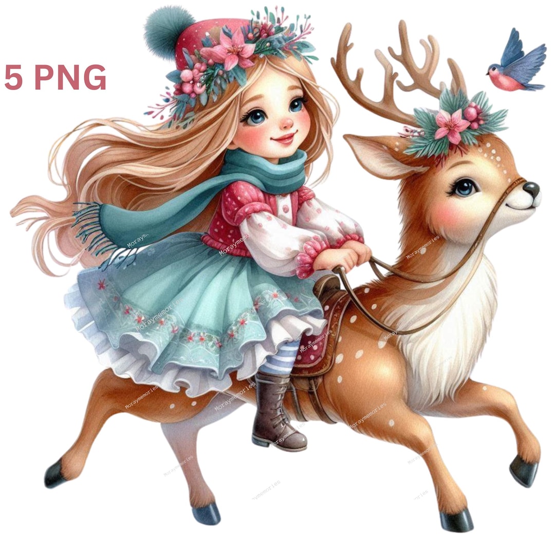 Cute Reindeer PNG Clipart Set, Christmas Deer, Watercolor Santa ...
