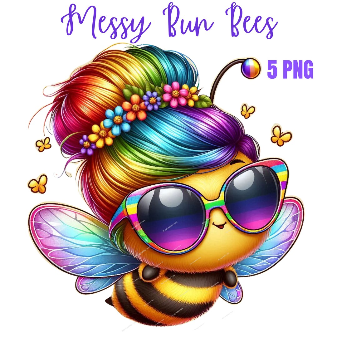 Rainbow Bee Clipart, Cute Bumblebee Clip Art PNG Messy Bun Rainbow ...