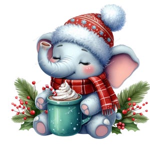 Cute Christmas Elephant Clipart, High Quality Pngs, Memory Book, Junk ...