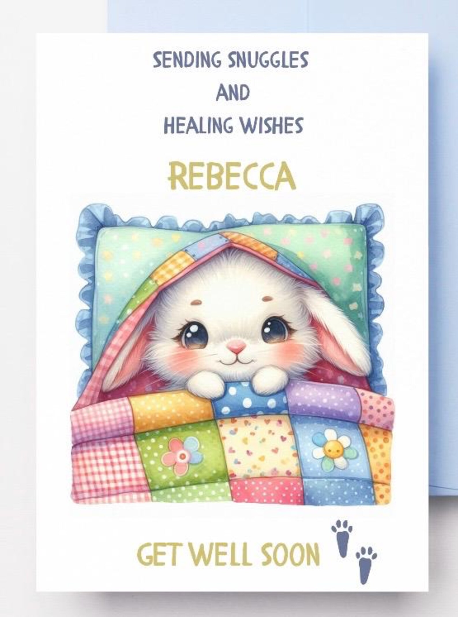 Personalised Get Well Soon Card, Cute Bunny Rabbit Get Well Card, Get ...