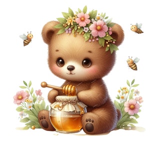 Cute Baby Bears Love Honey Clipart, High Quality Pngs, Nursery Art ...