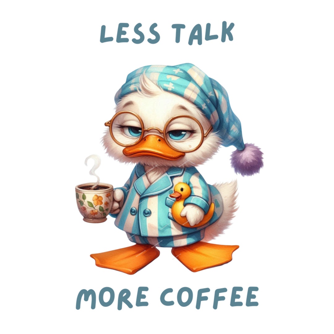 Watercolor Grumpy Coffee Duck Clipart, PNG Grumpy Animal Clipart, Less ...