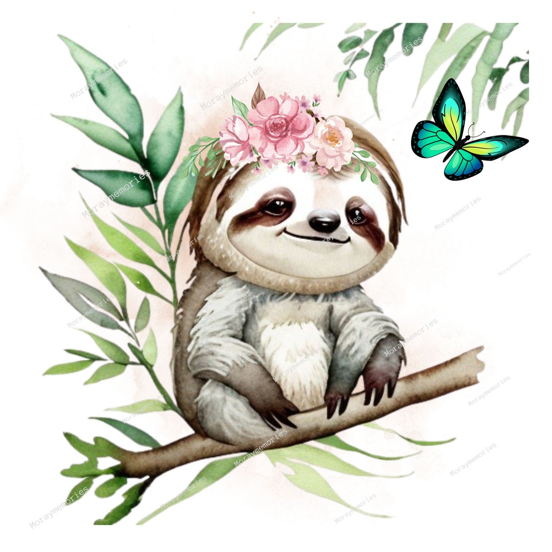 Sloth Cute Sloth Clipart With Watercolor Illustration - Etsy