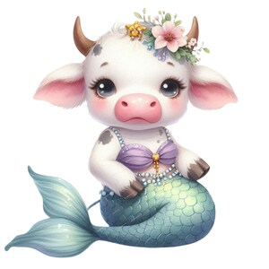 Mermaid Clipart, Cow Clipart, Rainbow Clip Art, PNG Watercolor, Cute ...