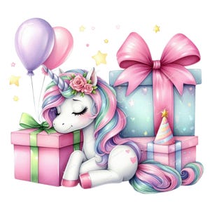 Unicorn Birthday Clipart, Girls Birthday PNG, Rainbow Unicorn Digital ...