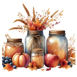 Autumn Mason Jar Clipart, High Quality Pngs, Fall Png Art, Digital ...