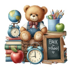Back to School Teddy Bear, PNG, Watercolor, Cute Student Clipart, Kids ...