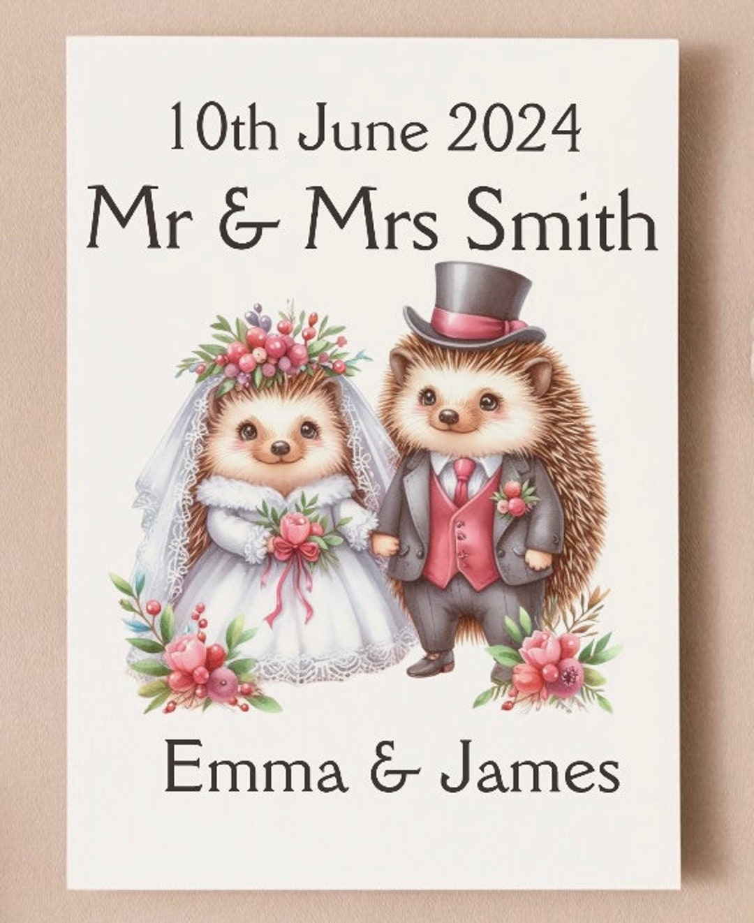 Personalised Wedding Card PNG, Cute Wedding Card, Hedgehog Bride and ...