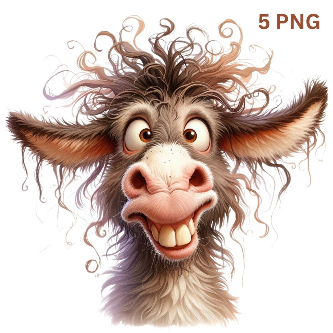 Funny Frazzled Donkey Clipart Bundle – Whimsical Donkeys PNG, High ...