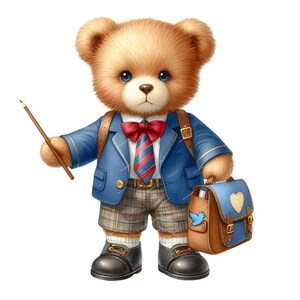 Back to School Teddy Bear, PNG, Watercolor, Cute Student Clipart, Kids ...