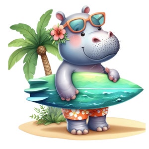 Cute Surfing Animals Clipart, Beach PNG, Vibrant Vacation Beach Vibes ...