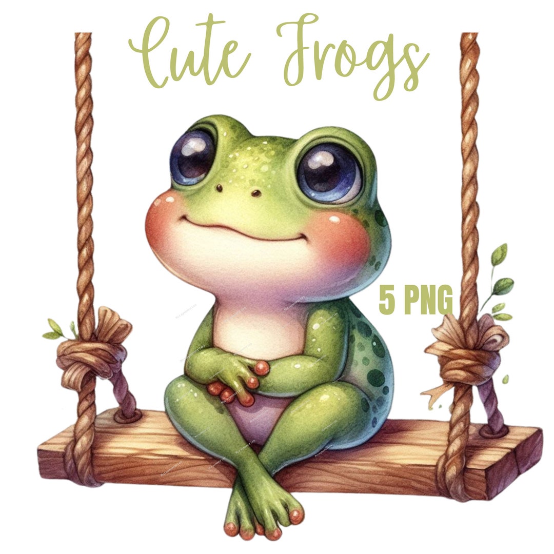 Cute Frog Clipart PNG Bundle, Watercolor Frogs Clipart, Frogs Design ...