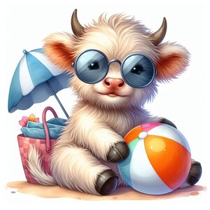 Watercolor Summer Highland Cows Collection Clipart, PNG Beach Clipart ...