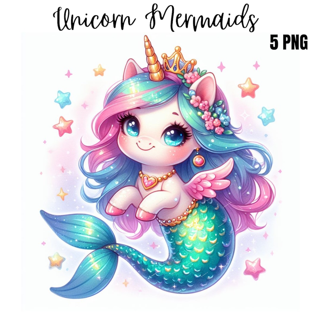 Mermaid Clipart, Unicorn Clipart, Rainbow Clip Art, PNG Watercolor ...
