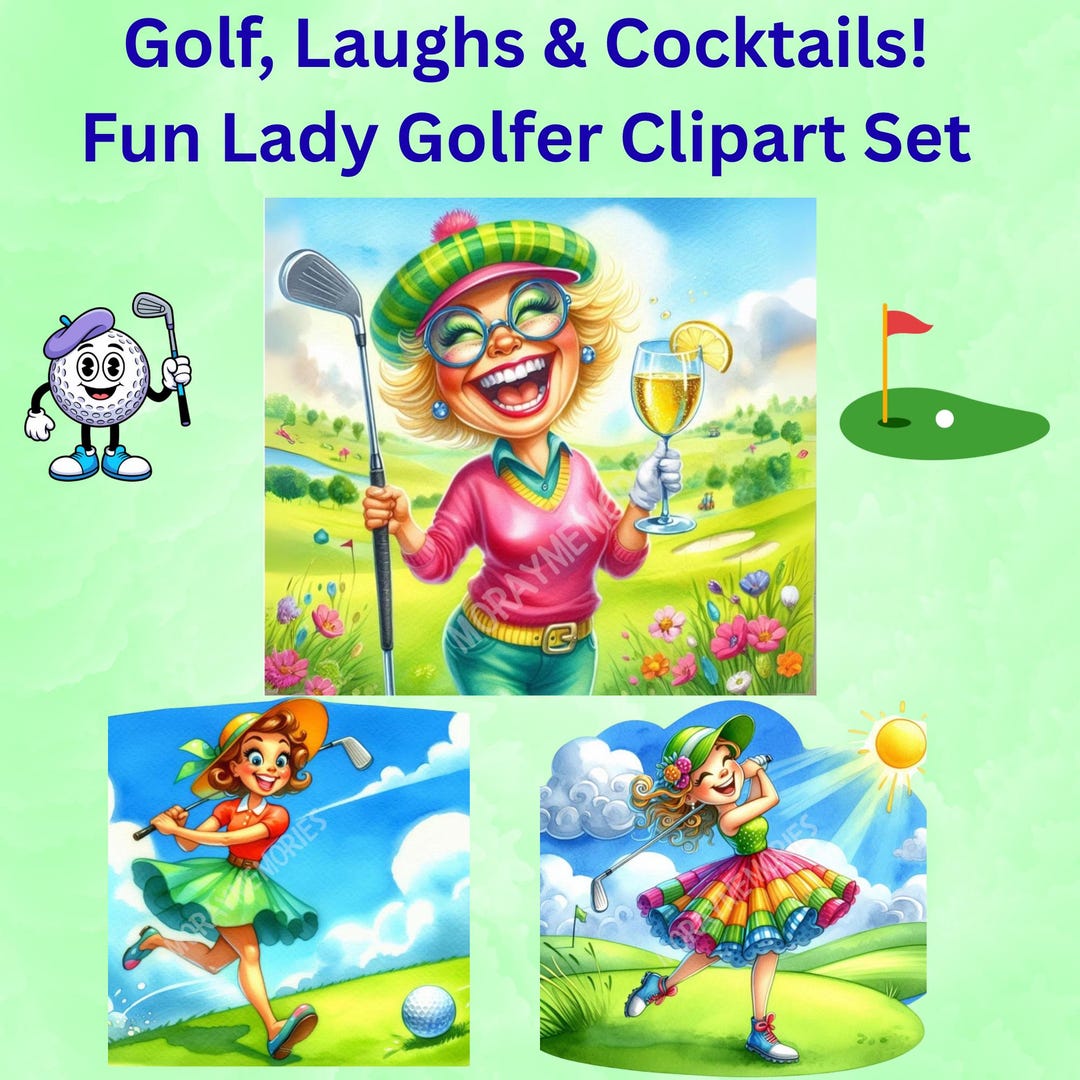 10 Funny Lady Golfer Clipart | Humorous Woman With Golf Clubs ...