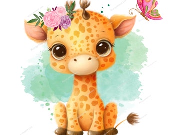 Cute Little Giraffe Clipart With Watercolor Illustration - Etsy