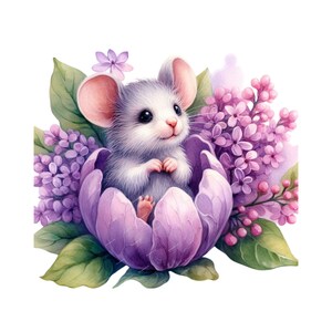 12 PNG, Floral Mouse Clipart Bundle, Cute Mouse Clipart, Mouse ...