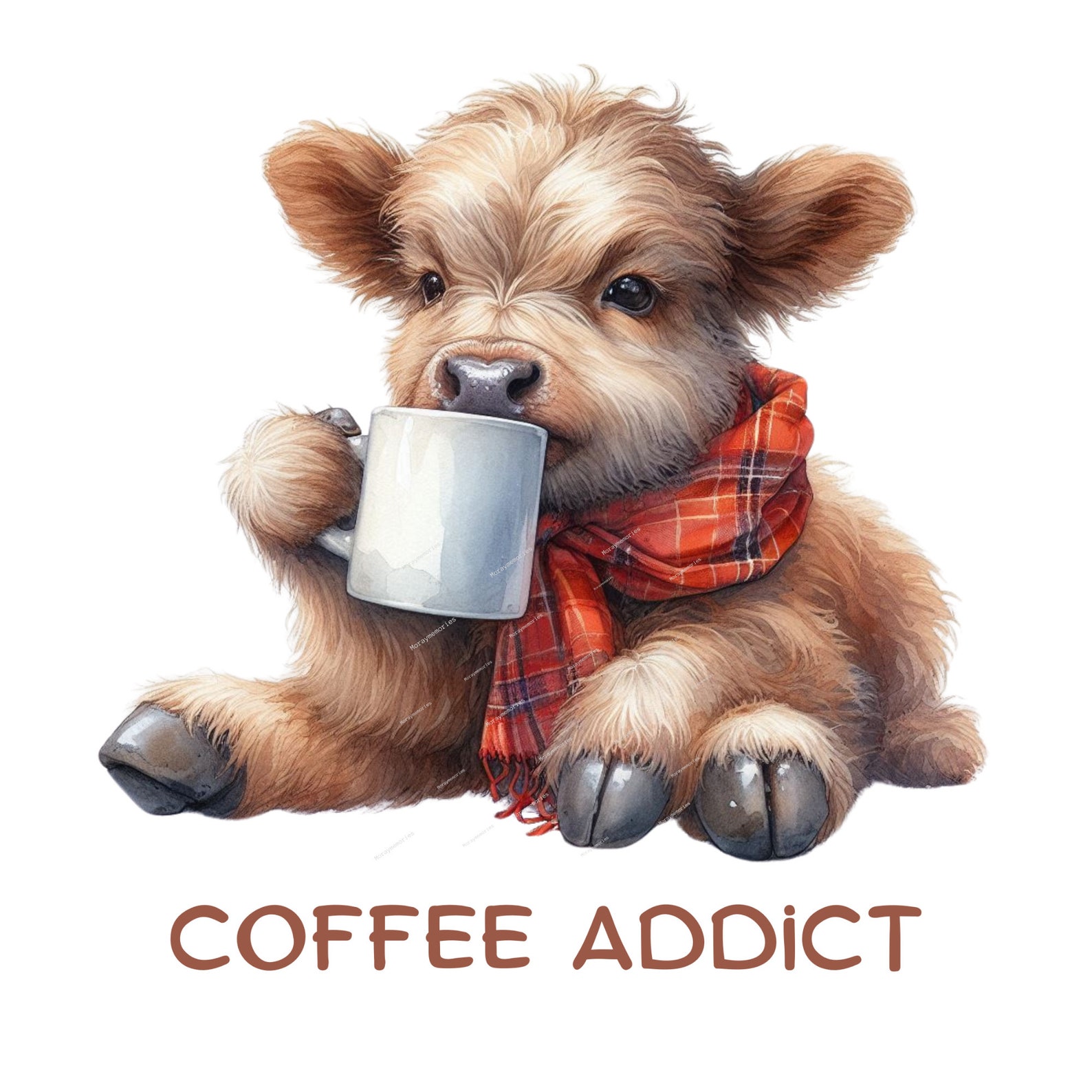 Funny Coffee Cows, Cute Coffee Addict Highland Cows Clipart, Cute PNG ...
