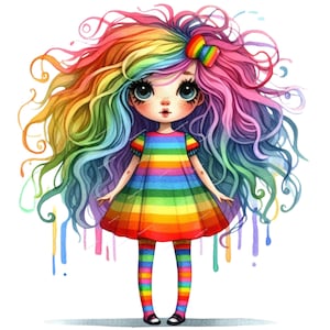 Quirky Cute Rainbow Girl Clipart, Watercolor Clipart, High Quality Pngs ...