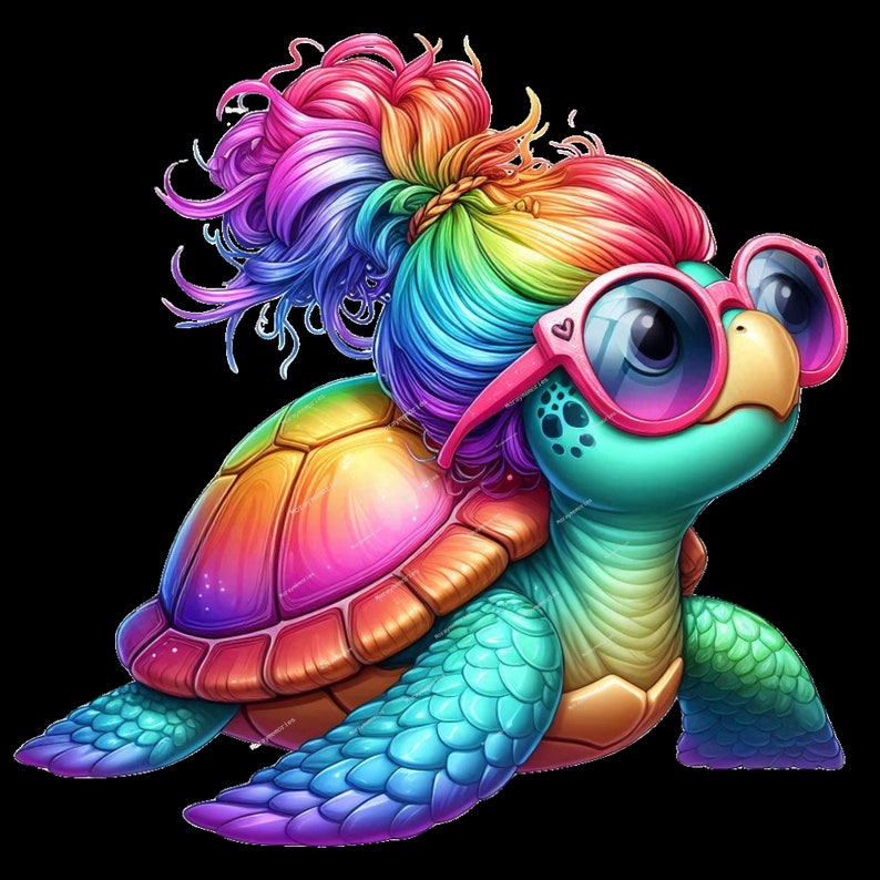 Sea Turtle Clipart, Rainbow Sea Turtle Png, Messy Bun Clipart, Rainbow ...