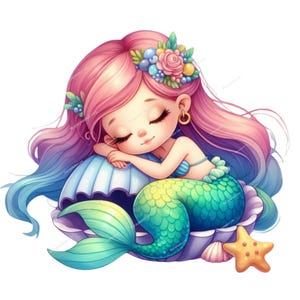 Cute Sleeping Mermaid Clipart, Mermaid Png,high Quality Pngs,digital ...