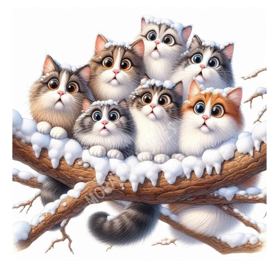 Quirky Winter Cat Clipart Set – Funny Cute Kittens, Christmas Cat ...
