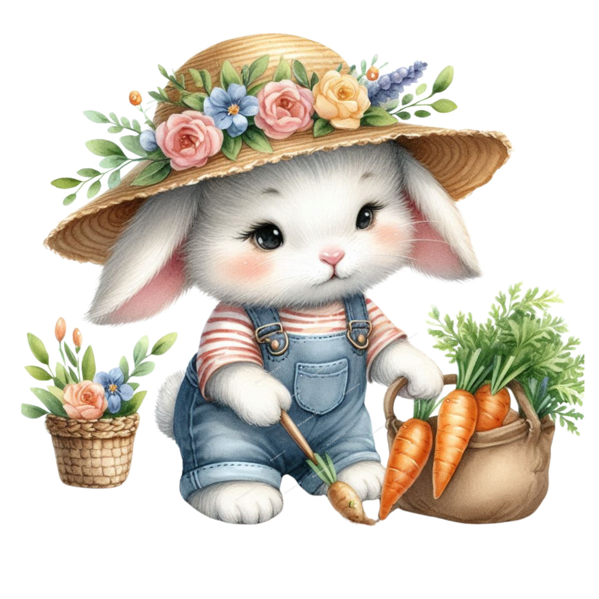 Garden Bunny Clipart Bundle, Cute Rabbit PNG, Cute Animals Graphics ...