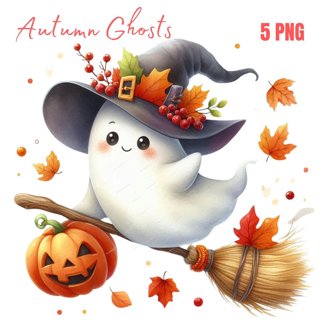 Cute Autumn Ghost Clipart PNG, Fall Ghost Halloween Sublimation Digital ...