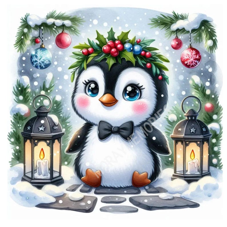 Christmas Penguins Clip Art Set – 10 High-resolution Watercolor Jpgs ...