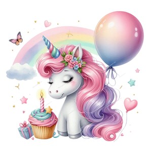 Unicorn Birthday Clipart, Girls Birthday PNG, Rainbow Unicorn Digital ...