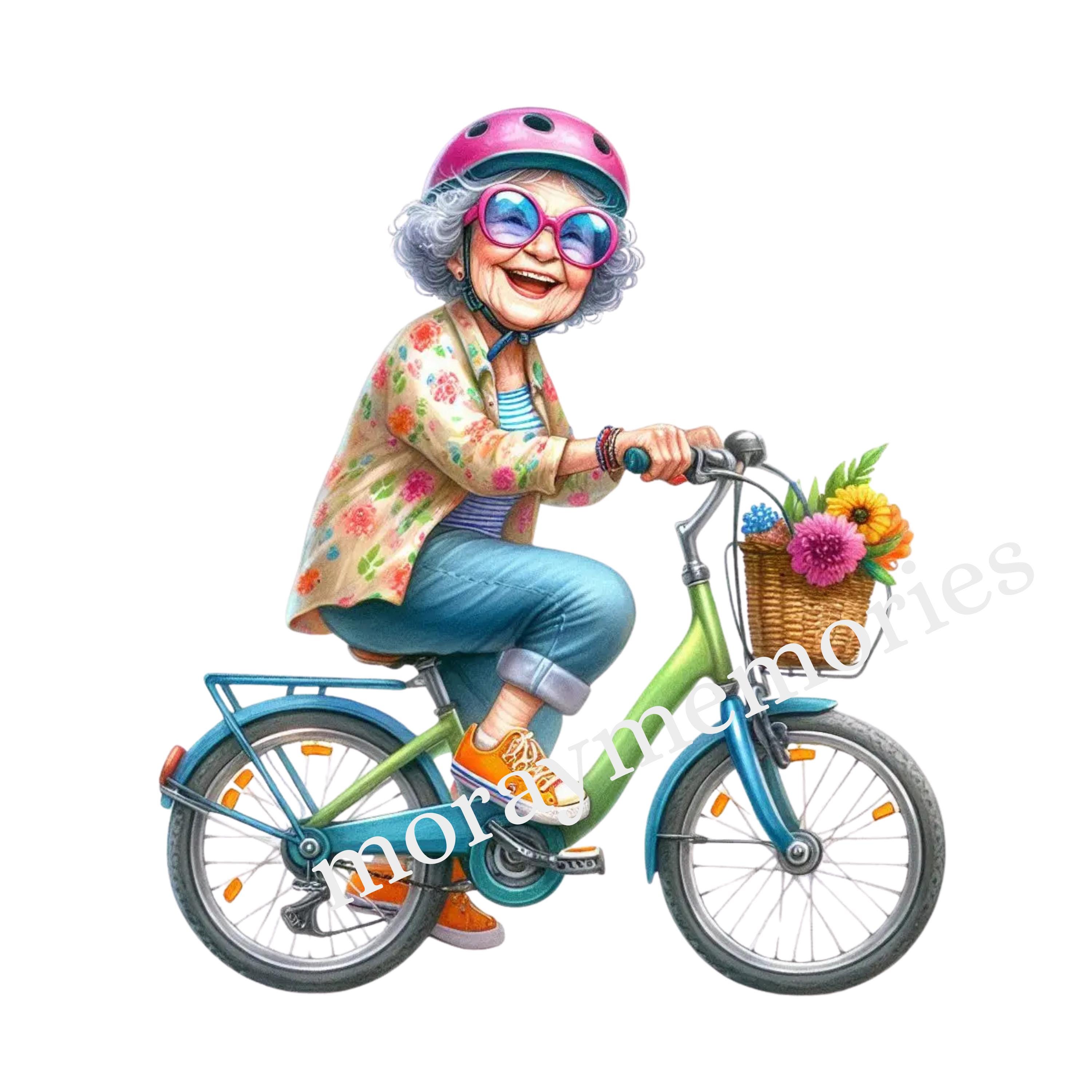 Funny Senior Lady Cyclists PNG Clipart Bundle – 10 Sassy Grandma Bikers ...