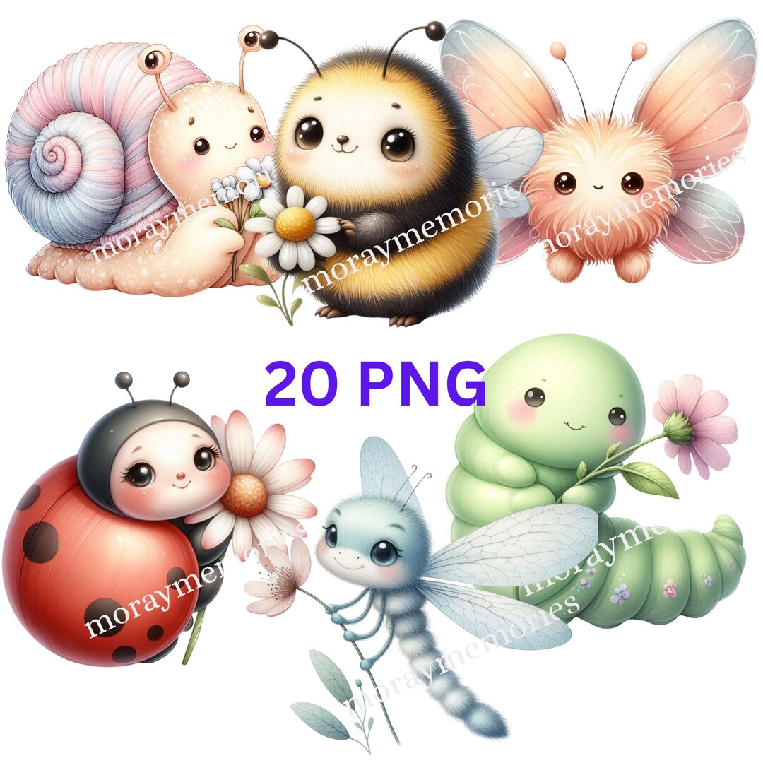 Spring Bug Clipart Bundle – 20 Watercolor Insect Pngs, Transparent ...