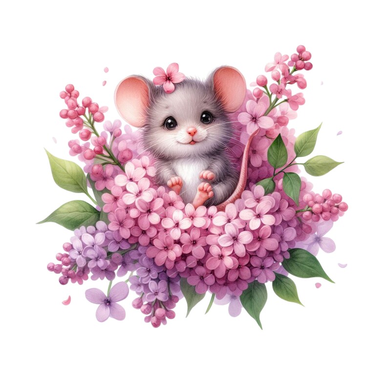 12 PNG, Floral Mouse Clipart Bundle, Cute Mouse Clipart, Mouse ...
