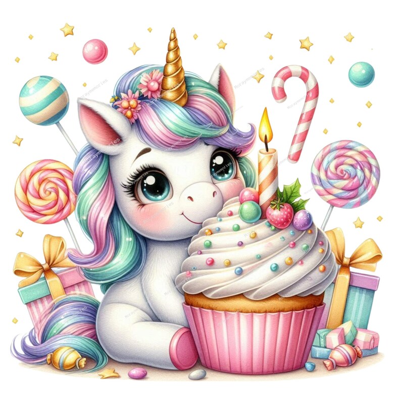 Unicorn Birthday Treat – Cute Cupcake Celebration Clipart, Unicorn PNG ...