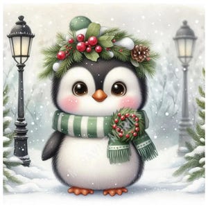 Christmas Penguins Clip Art Set – 10 High-resolution Watercolor Jpgs ...