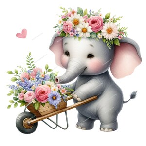 Elephant Clipart Bundle, Flower Baby Elephant Sublimation Clipart ...