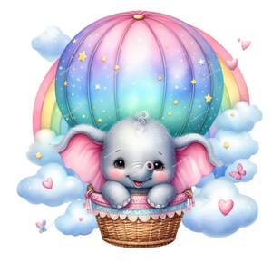 Elephant PNG Clipart Bundle, Rainbow Baby Elephant Sublimation Clipart ...
