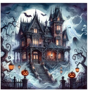 10 Watercolor Haunted House Clipart • 300 DPI JPG Images • Halloween ...