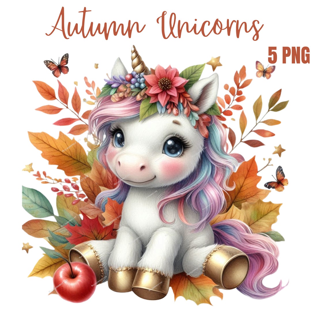 Watercolor Autumn Baby Unicorn Clipart, PNG Unicorn Clipart, Fall ...