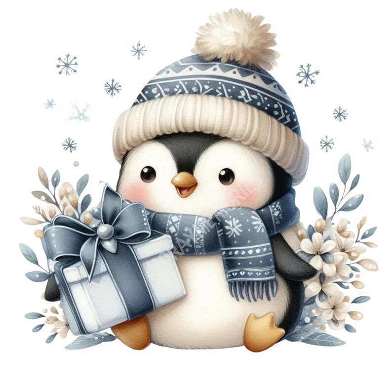 Christmas Penguins Clip Art Set – 10 High-resolution Watercolor Pngs ...