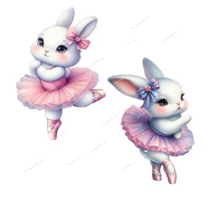 Watercolor Ballerina Bunny Clipart, 12 PNG Floral Bunny Clipart, Ballet ...