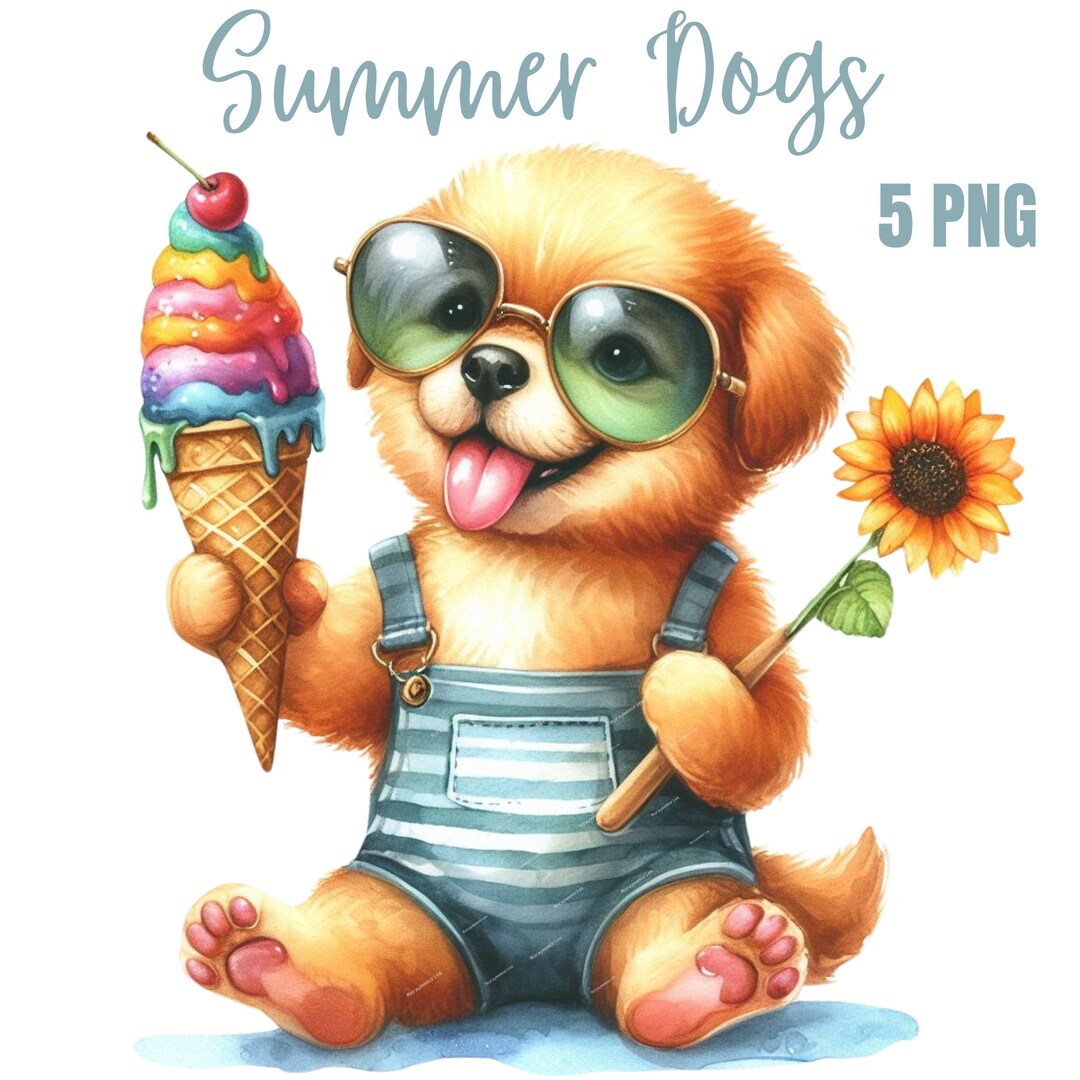 Summer Dog Clipart, Whimsical Dogs PNG, Kawaii Dog, Quirky Dog Digital ...