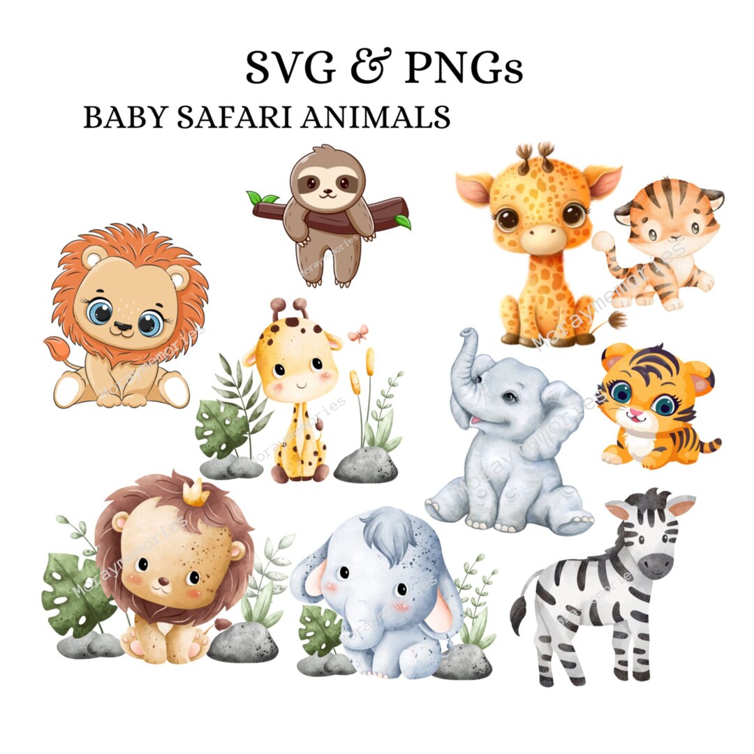 Elephant, Giraffe, Clipart,safari Baby Animals Watercolor Clipart ...