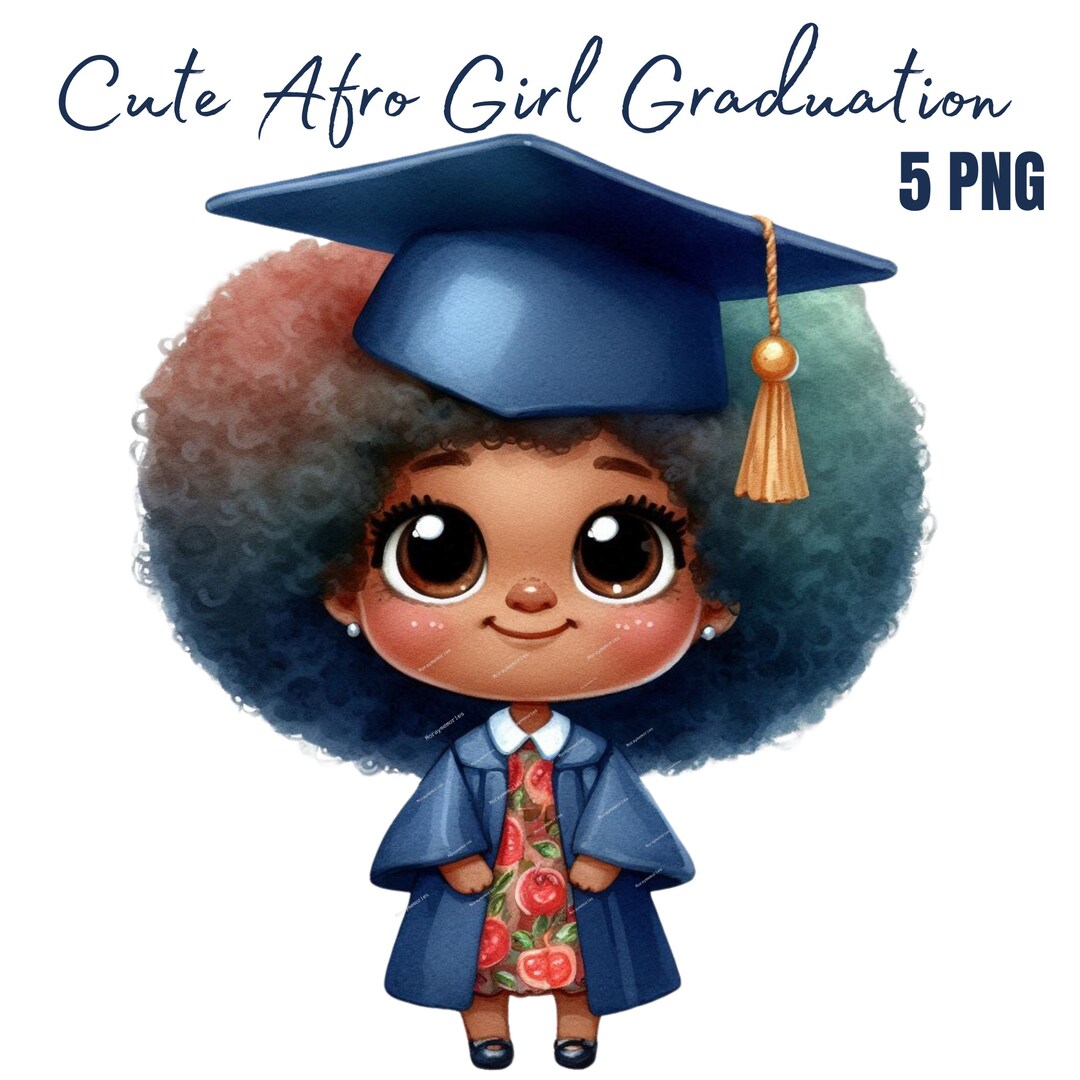 Graduation Clipart Bundle, Afro Girl Clipart, Graduation PNG ...