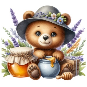 Cute Baby Bears Love Honey Clipart, High Quality Pngs, Nursery Art ...
