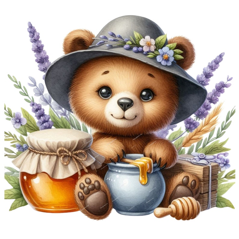 Cute Baby Bears Love Honey Clipart, High Quality Pngs, Nursery Art ...