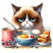 Watercolor Grumpy Breakfast Cat Clipart, PNG Grumpy Animal Clipart, Cat ...